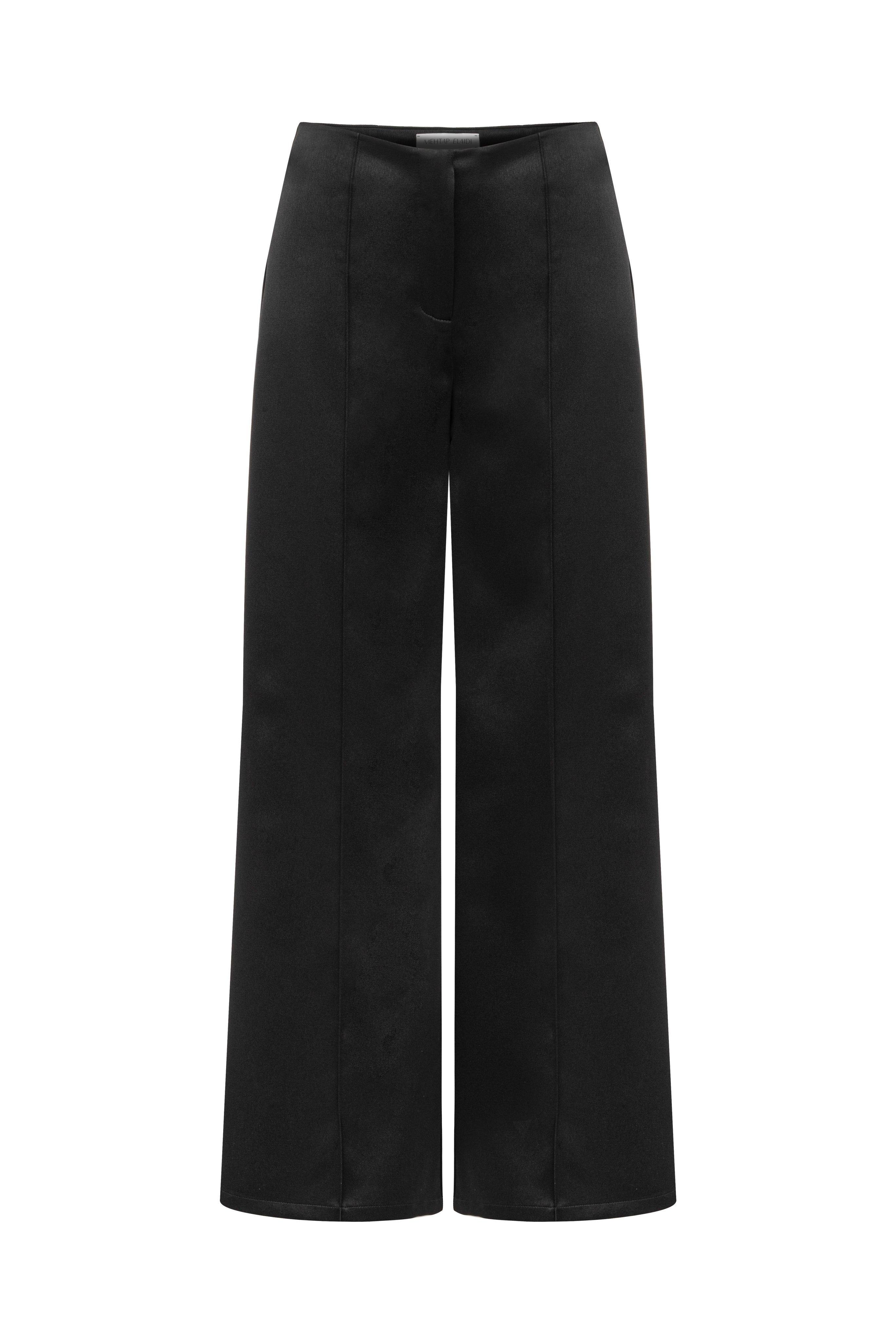 WIDE LEG BELTLESS SATIN PANTS – MEHTAP ELAIDI